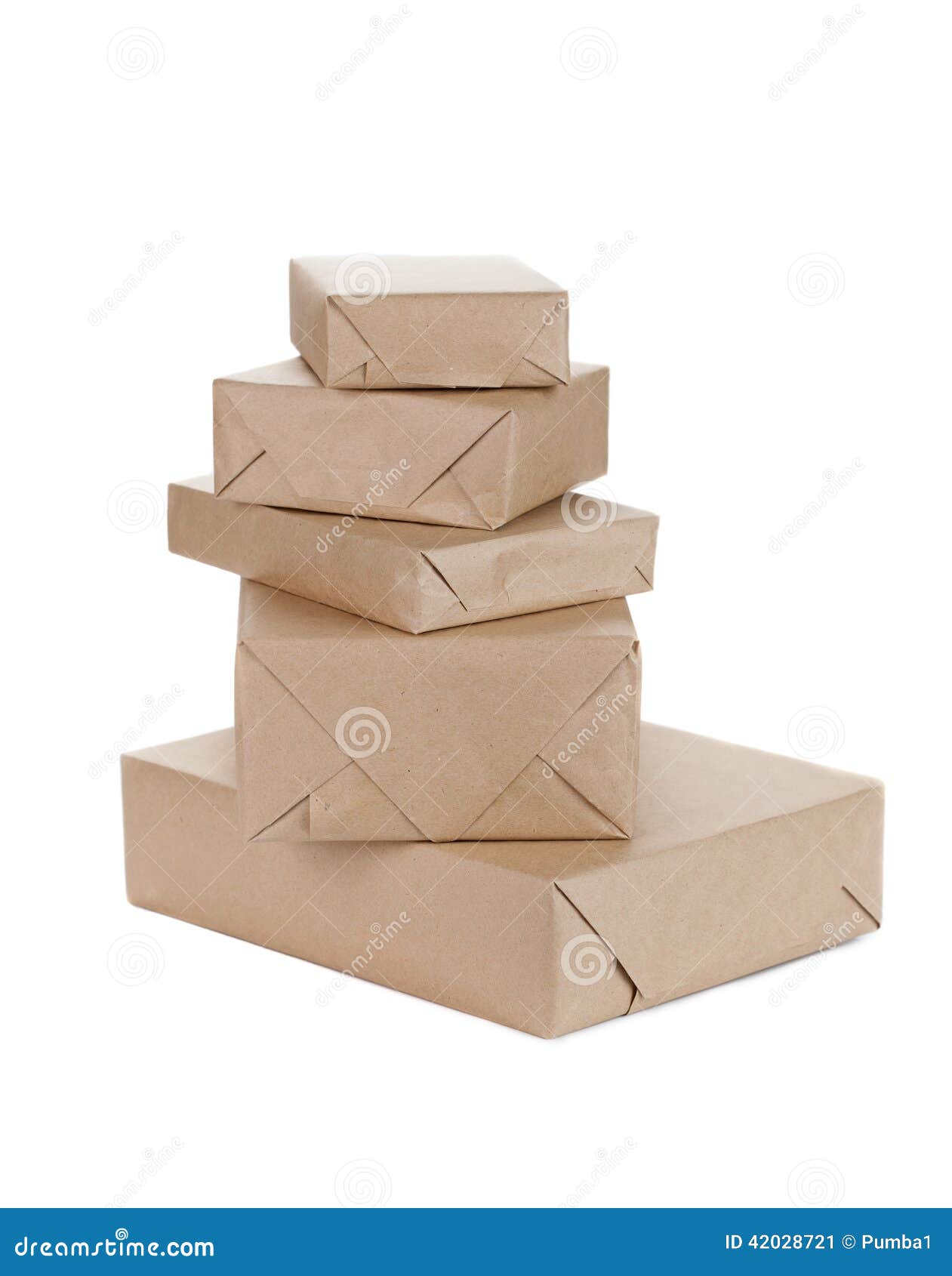 Stacking Parcels Boxes with Kraft Paper, Isolated on White Stock Image ...