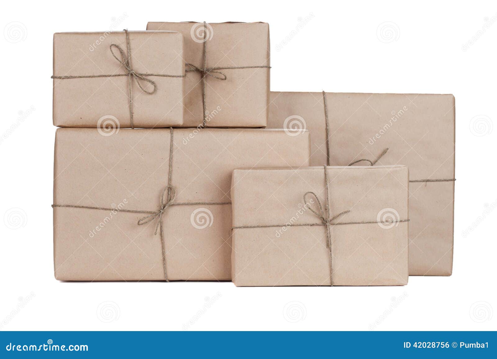 Stacking Parcels Boxes with Kraft Paper, Isolated on White Stock Photo ...