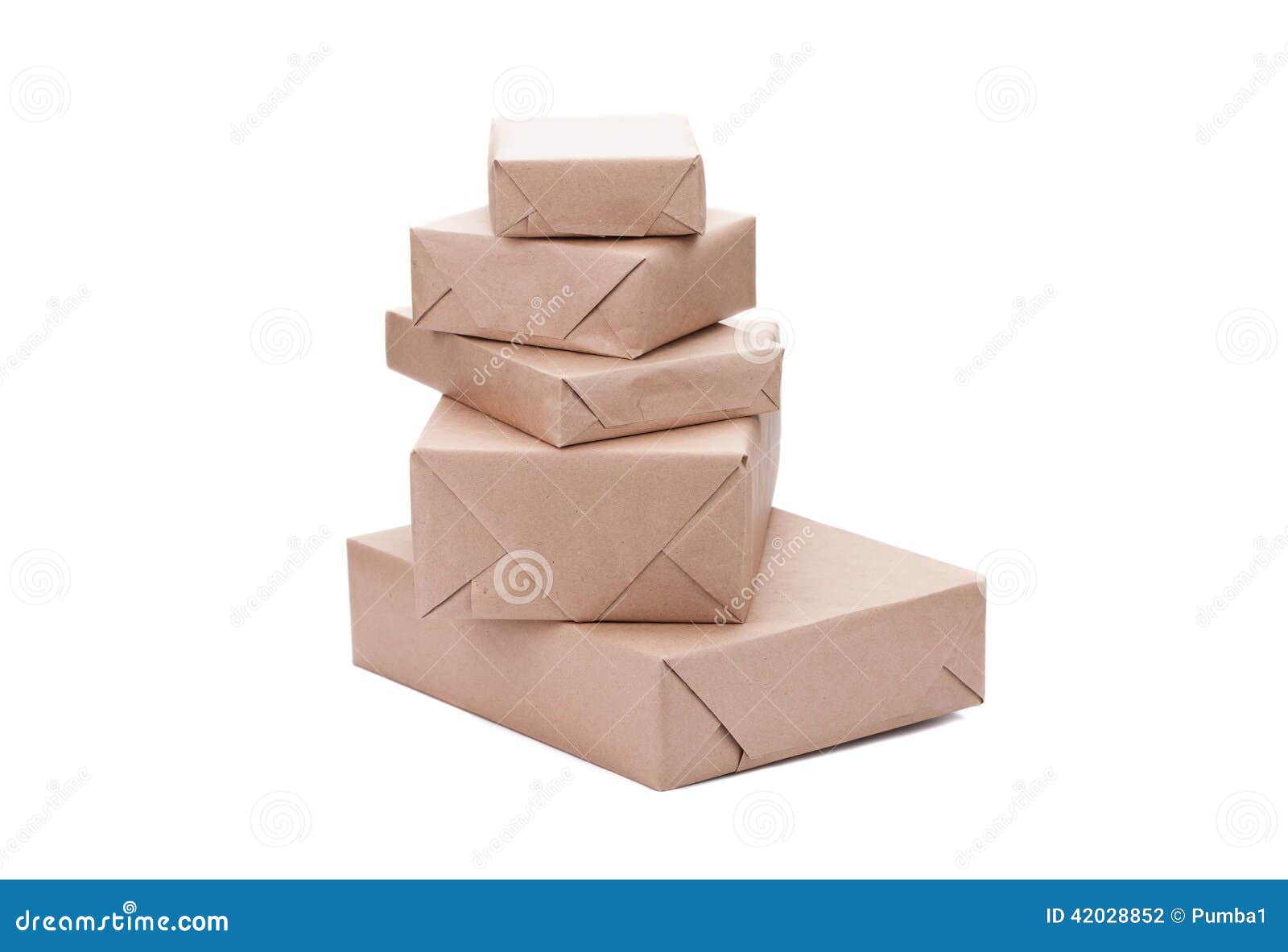 Stacking Parcels Boxes with Kraft Paper, Isolated on White Stock Photo ...
