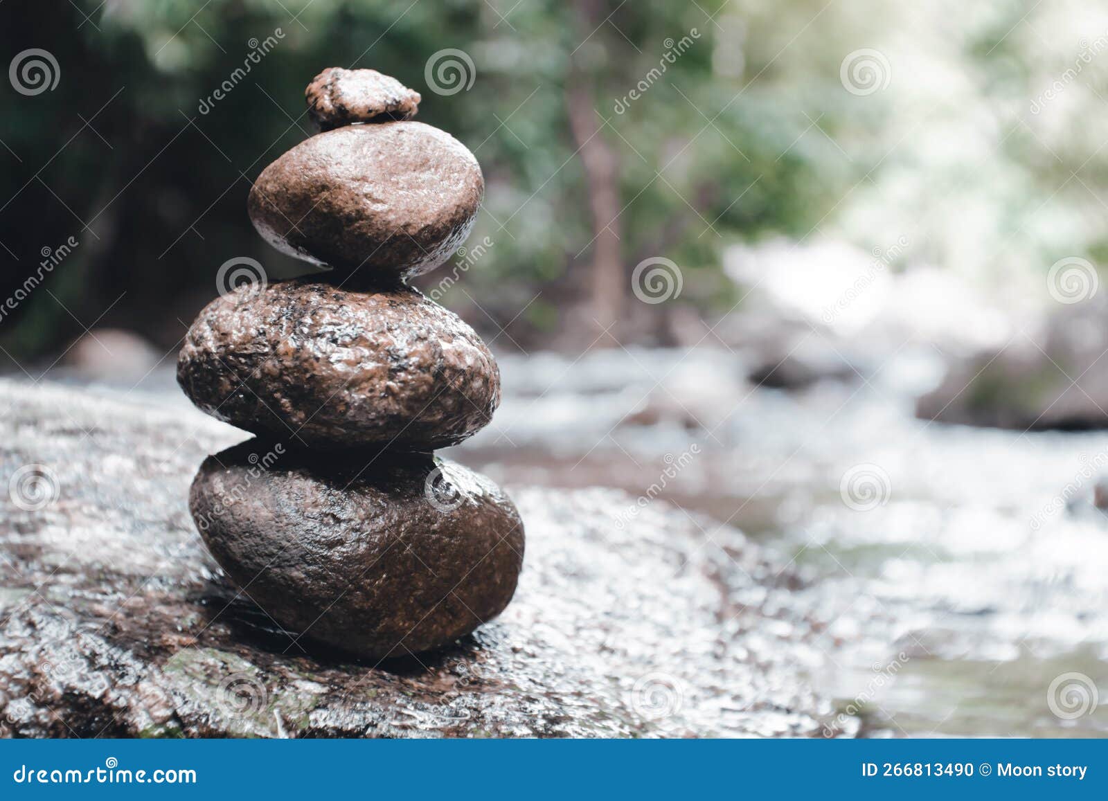 Stacking Rocks on the Lake or River in Nature Stock Photo - Image of ...