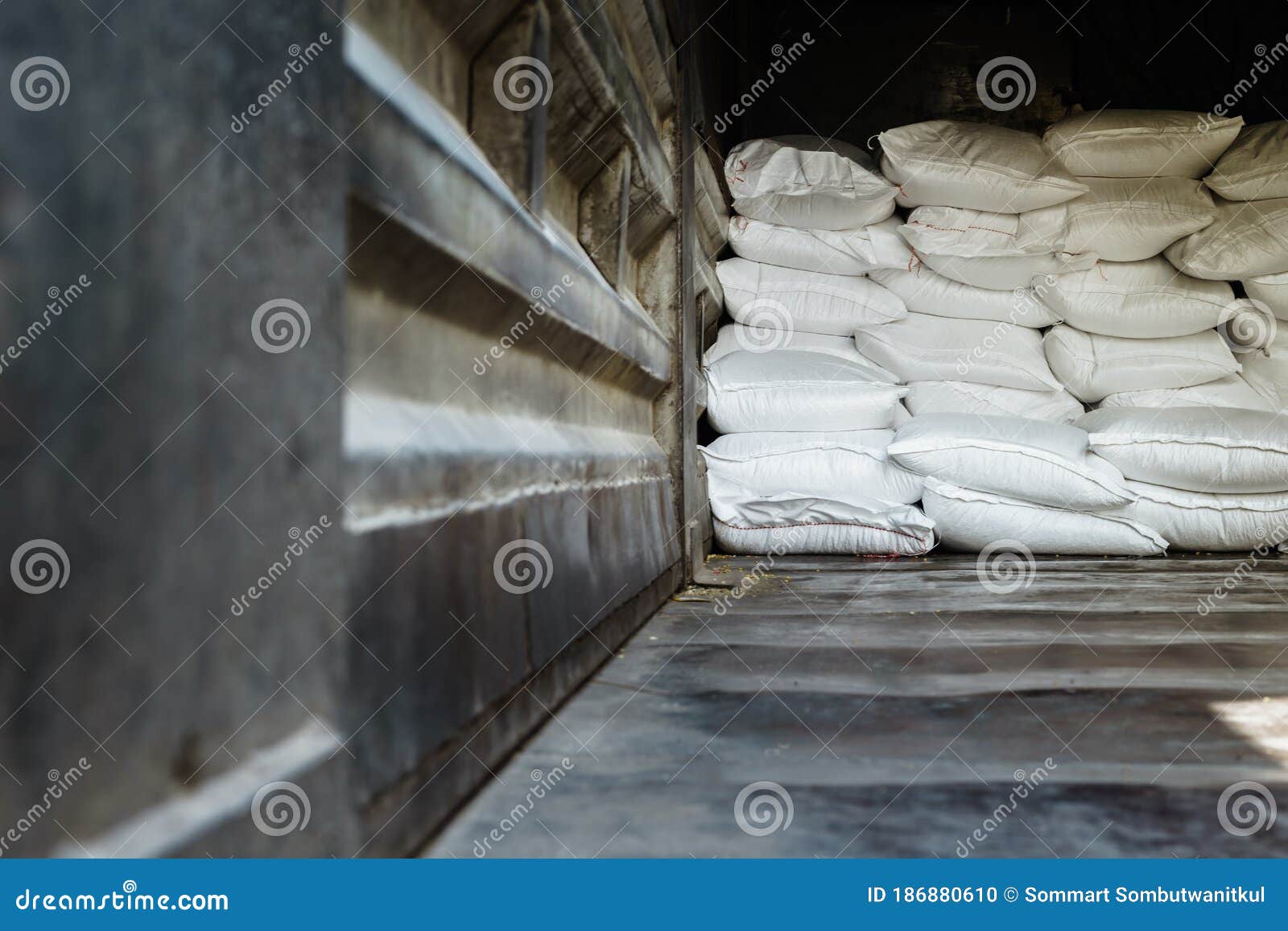 Stacking of Wheat Bags on Truck Stock Photo - Image of bulk, fastened ...