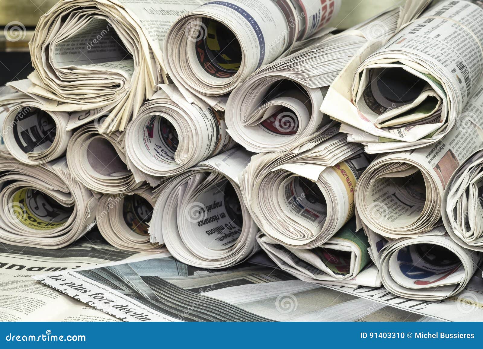A Pile Of Newspaper Waiting For Recycling In A Bin At The Santa Monica ...