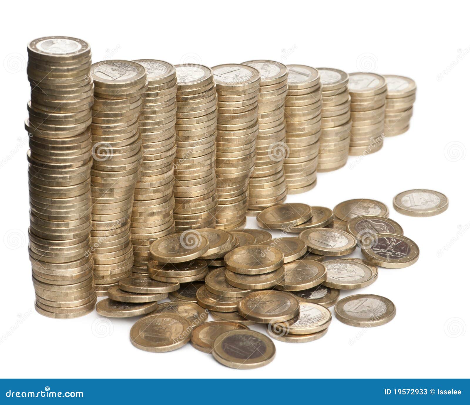 Stacks of 1 Euros Coins stock image. Image of silver - 19572933