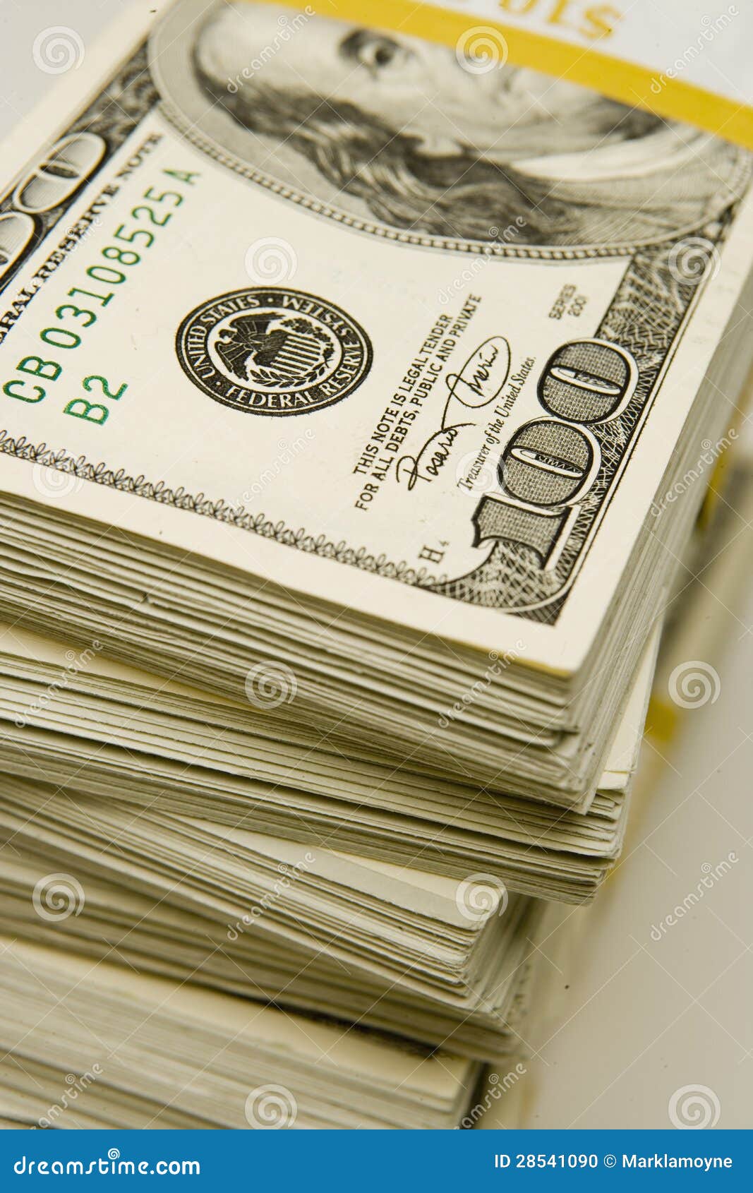Stacks $100 Bills stock photo. Image of yellow, banking - 28541090