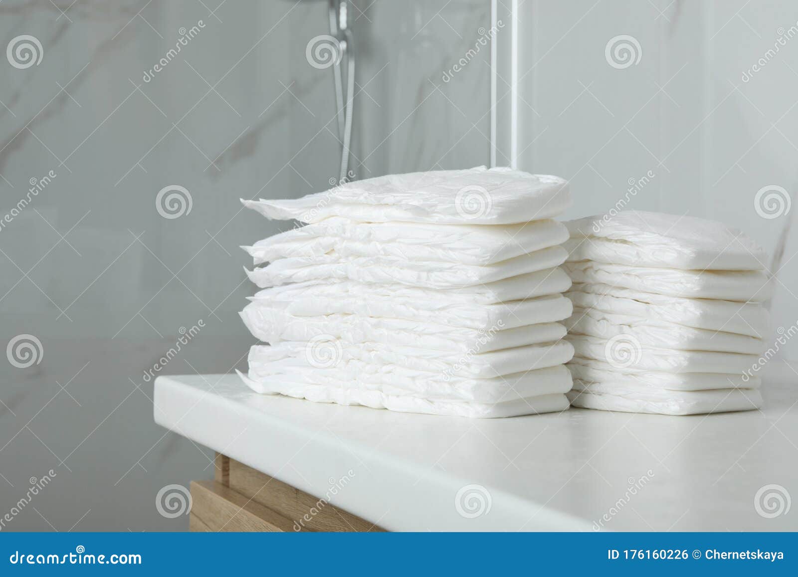 Stacks of Baby Diapers in Bathroom Stock Photo - Image of little ...