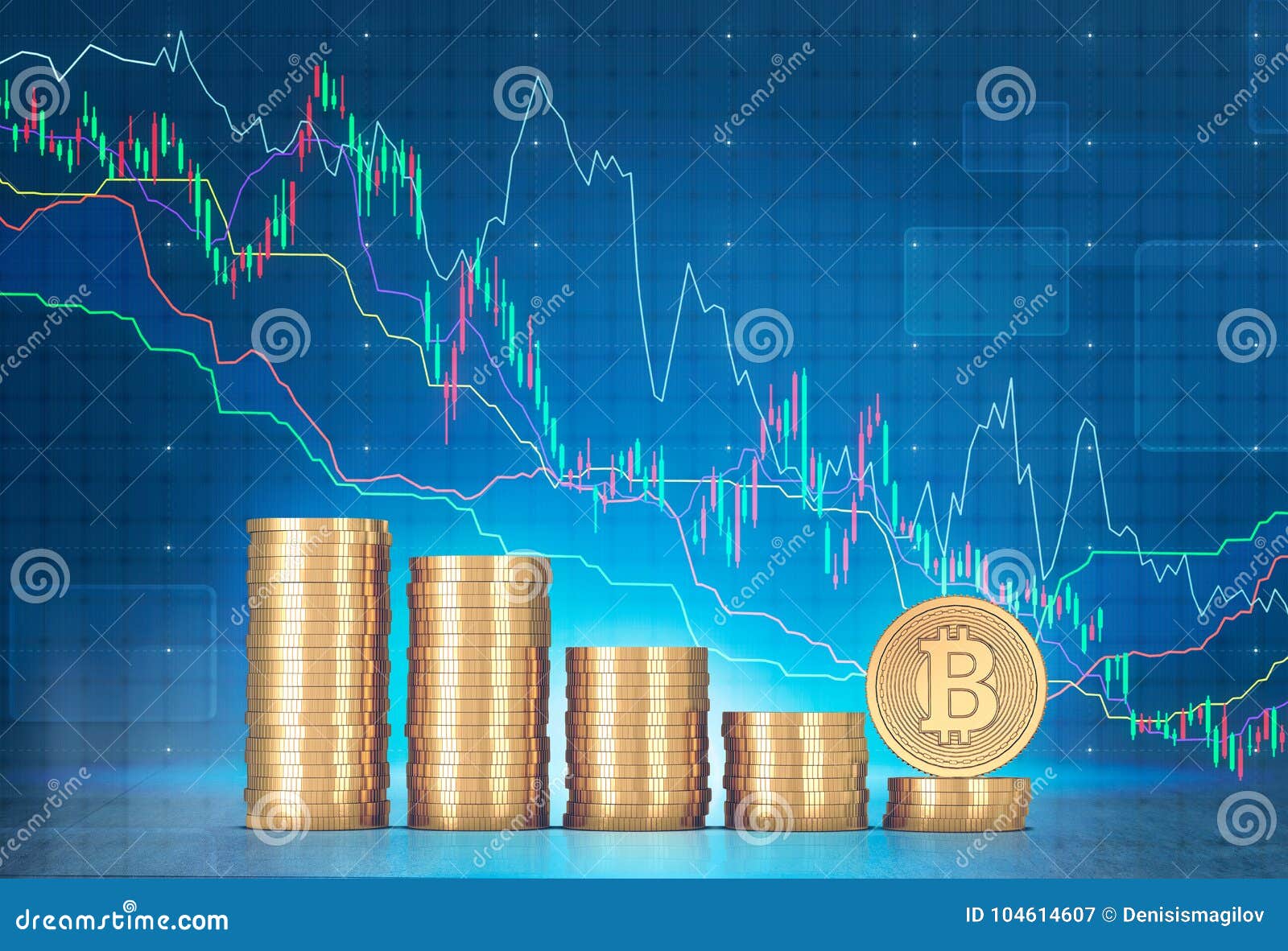 Stacks of Bitcoins and Graphs Stock Illustration - Illustration of ...