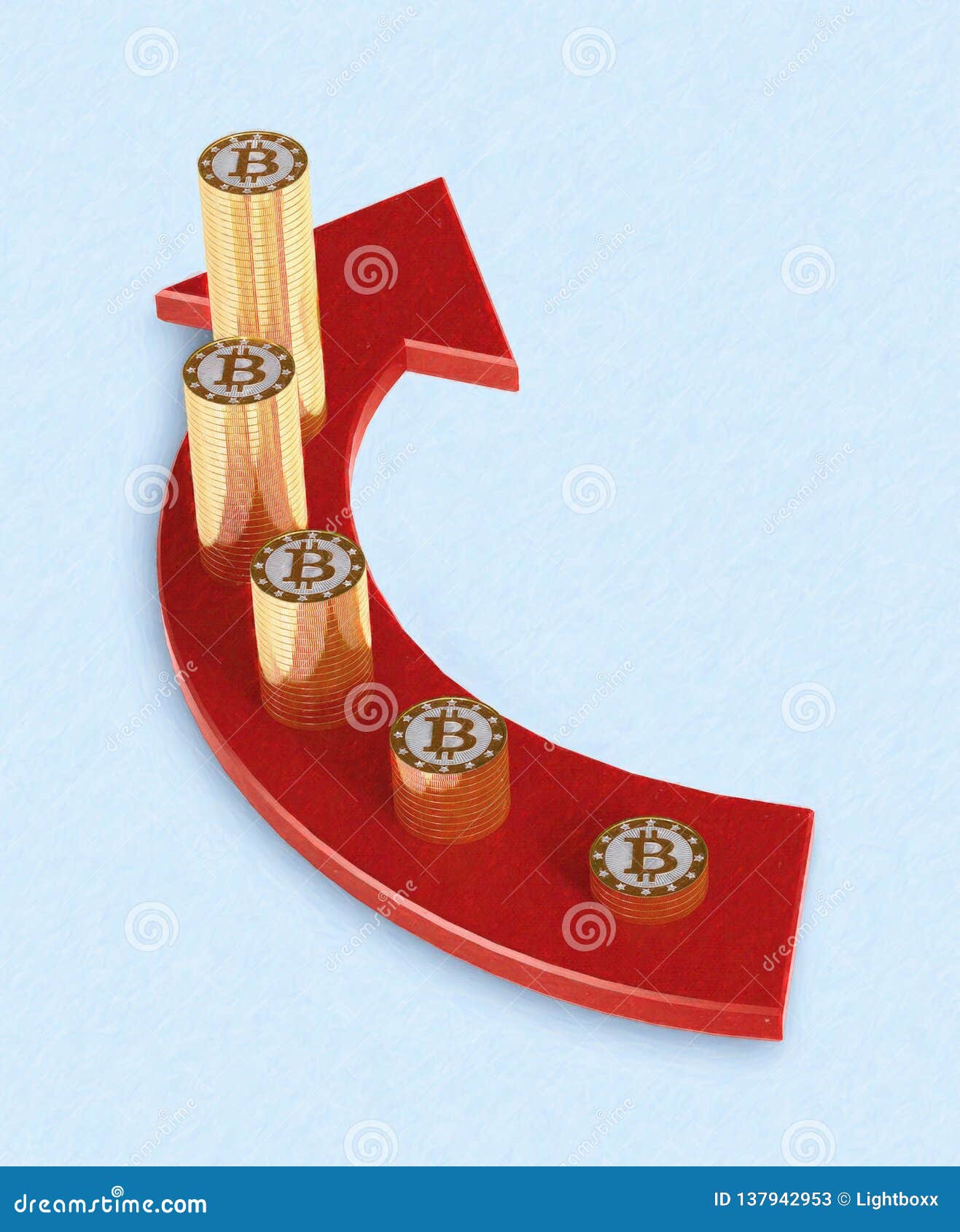 Stacks of Bitcoins on a Red Arrow Stock Illustration - Illustration of ...