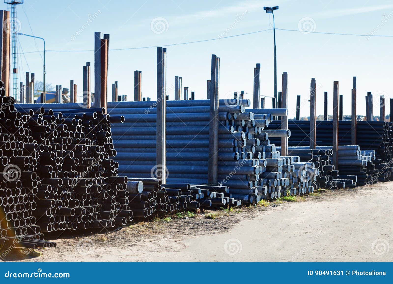 Stacks of Black Pvc Plastic Pipe Outdoors Stock Image - Image of bright ...