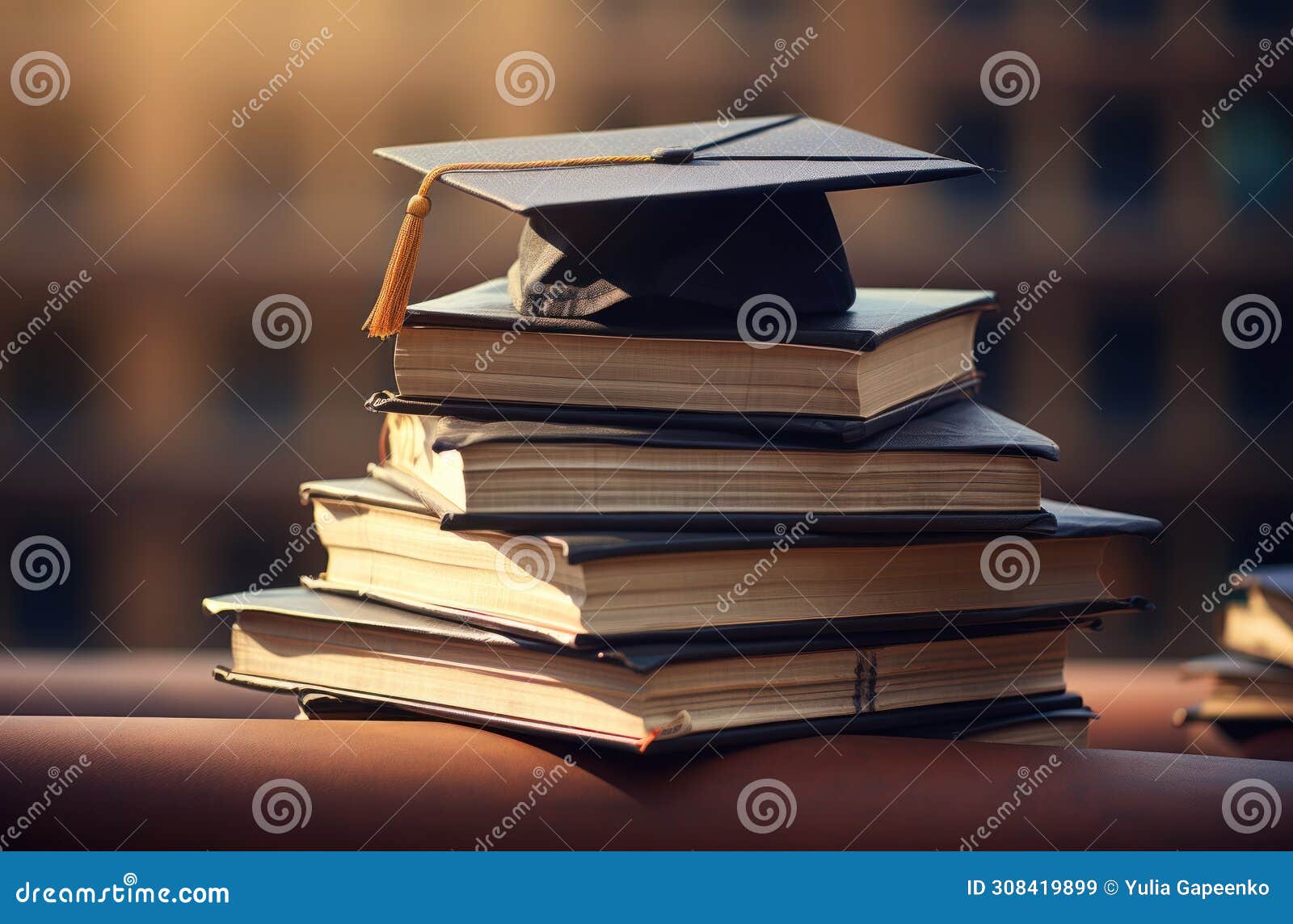 Stacks of Books with a Graduation Cap Stock Image - Image of table ...