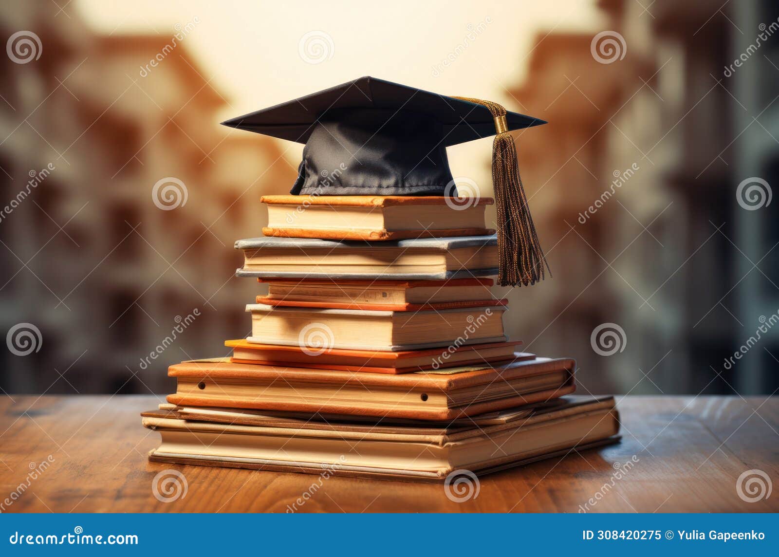 Stacks of Books with a Graduation Cap Stock Image - Image of bookshelf ...