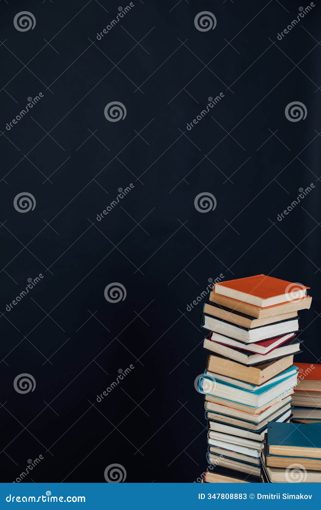 Stacks of Books for Reading and Education in College Library on Black ...