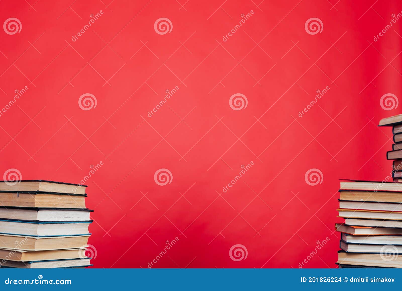 Stacks of Books for Reading and Education on a Red Background in the ...