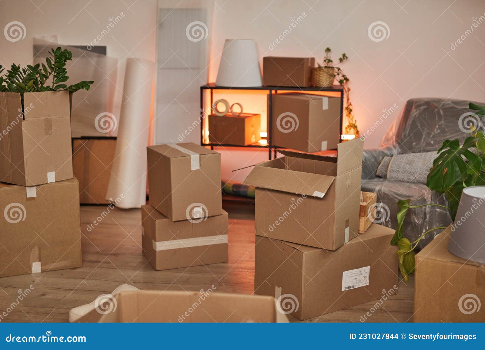 Stacks of Boxes in New Apartment Stock Photo - Image of house, children ...