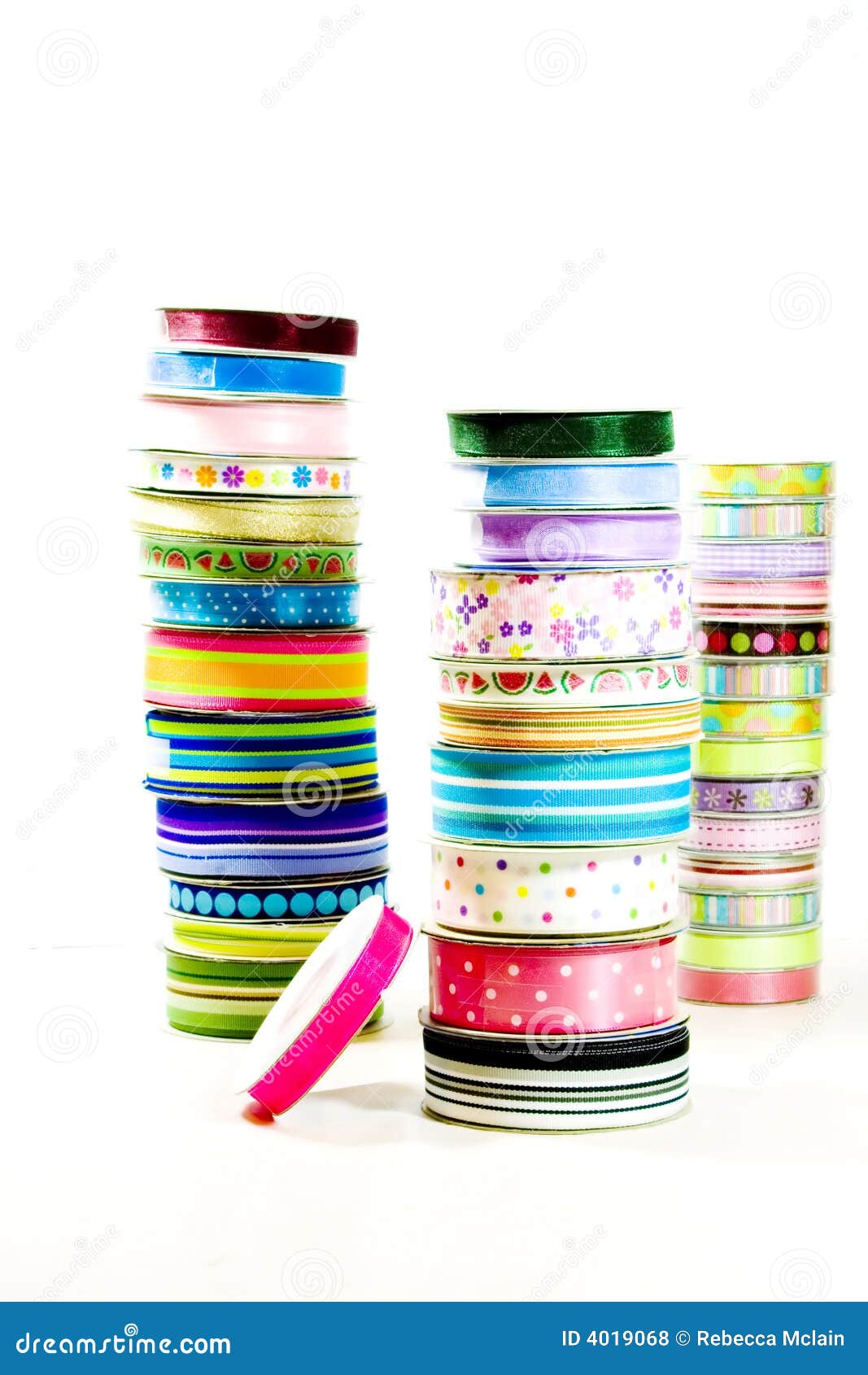 Stacks of Brightly Colored Ribbon Stock Photo - Image of dots, sewing ...