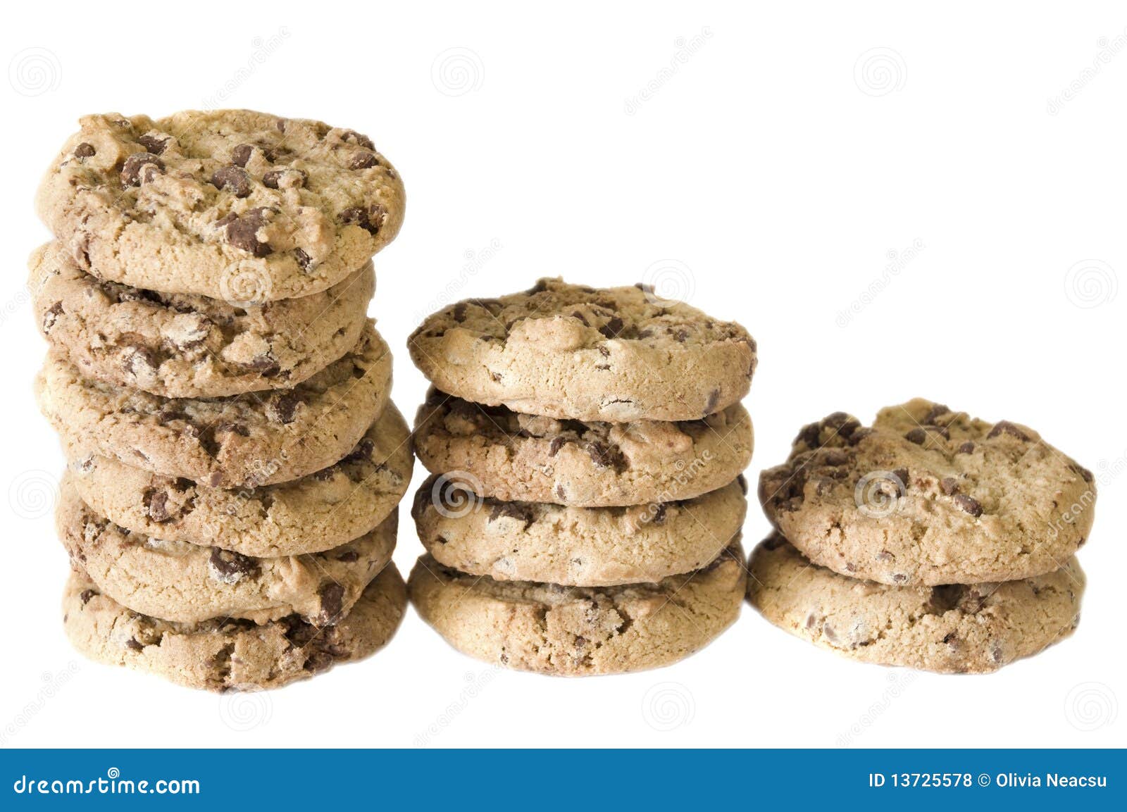 Stacks of Chocolate Chip Cookies Stock Photo - Image of bakery, closeup ...