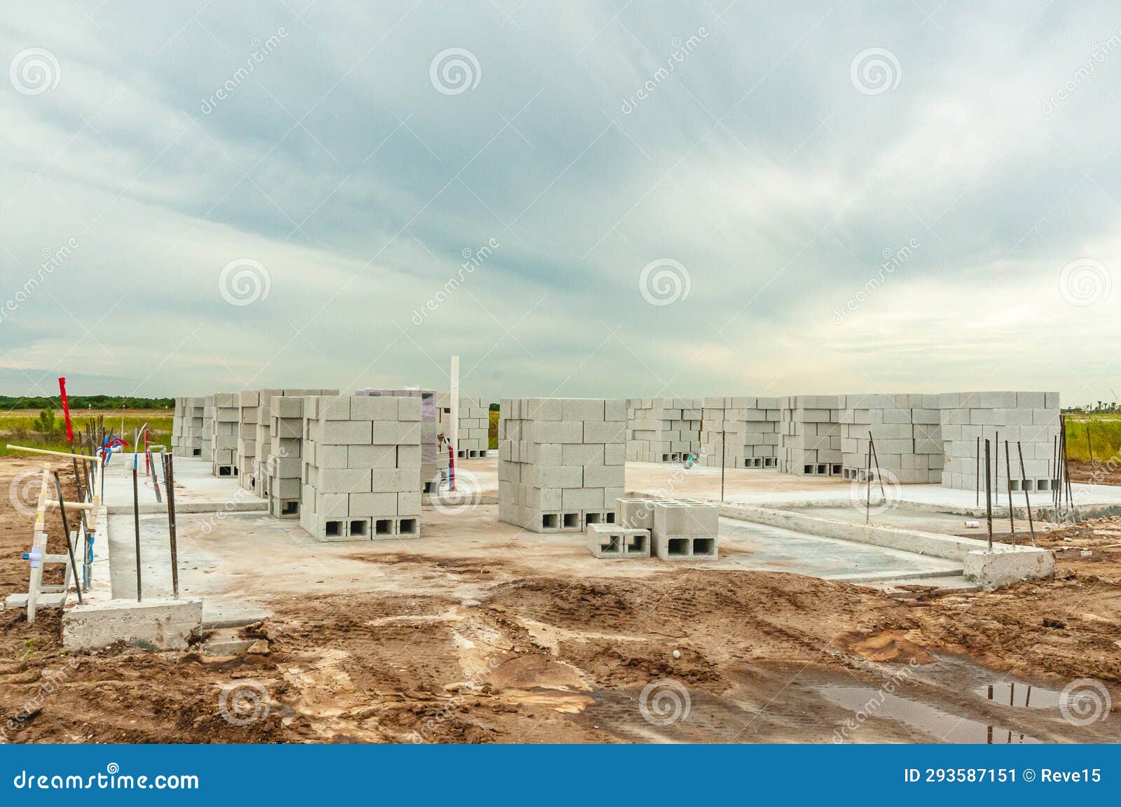 Stacks of Cinder Blocks, on Concrete Slab Stock Image - Image of stack ...