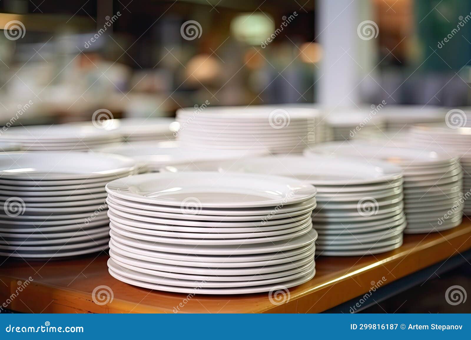 Stacks of Clean Plates at Hotel Breakfast Buffet, White Plates Stock ...