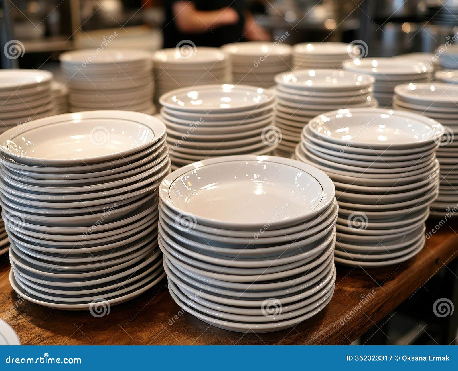 Stacks of Clean Plates at Hotel Breakfast Buffet, White Plates Stock ...