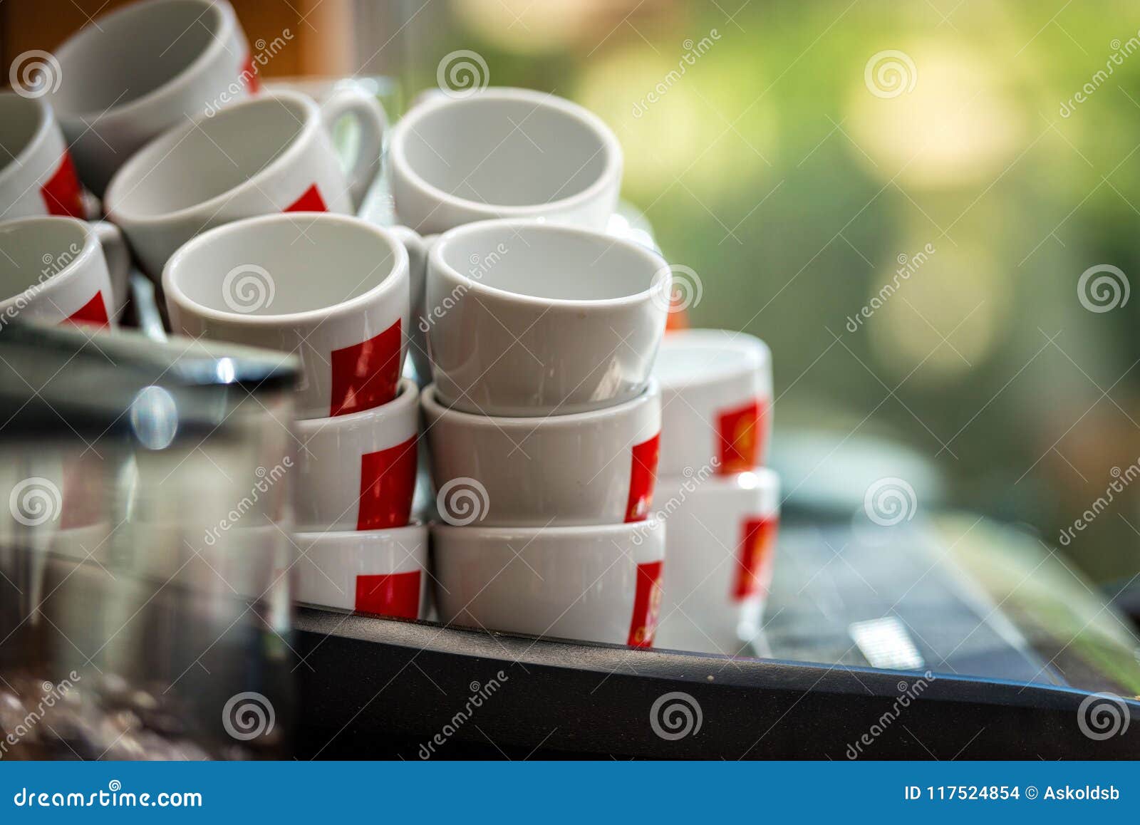 Stacks of Coffee Cups on Coffee Machine Stock Photo - Image of barista ...