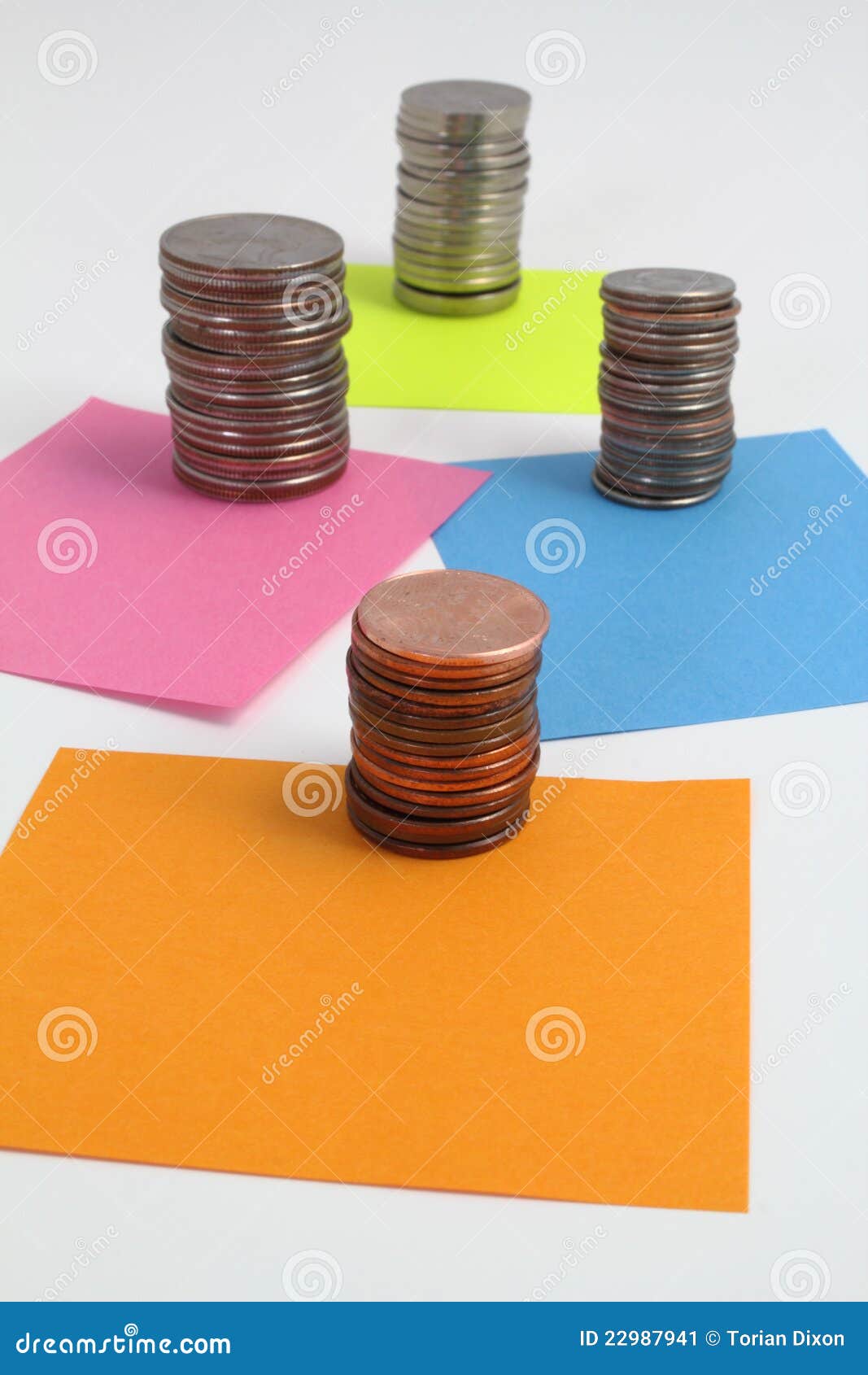 Stacks of Coins on Blank Color Notes Stock Image - Image of orange ...