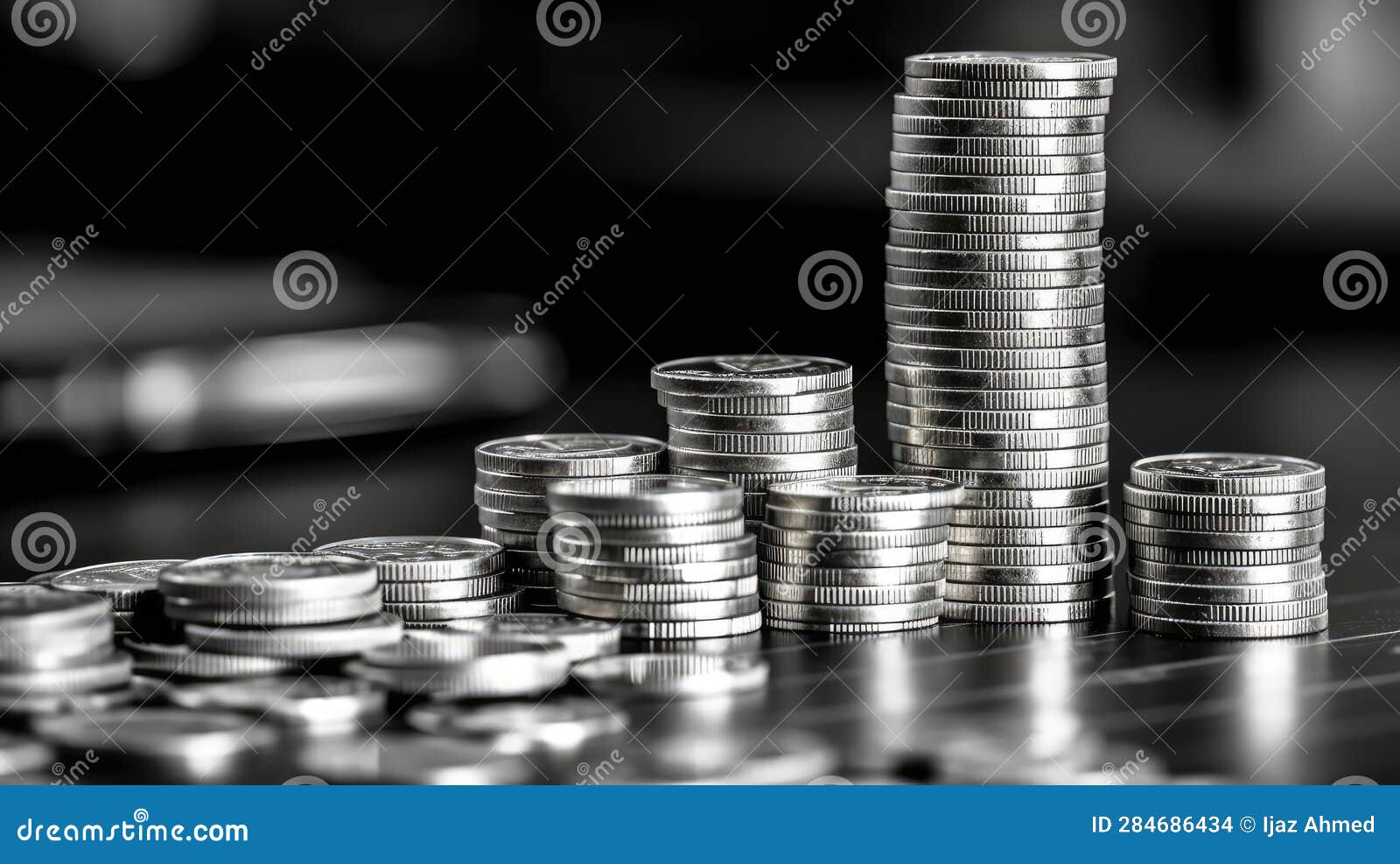 Stacks of Coins on a Dark Background. Black and White. AI Generated ...