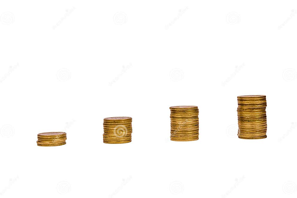 Stacks of the Coins Isolated on a White Background Stock Photo - Image ...