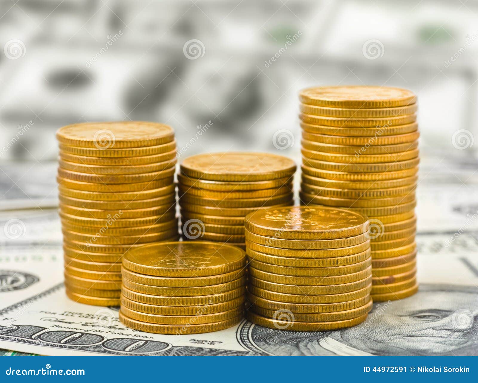 Stacks of coins on money stock image. Image of dollar - 44972591