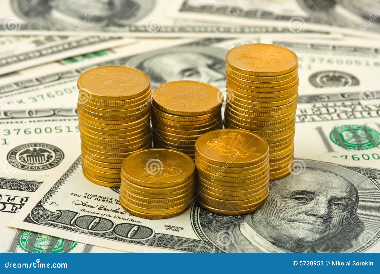 Stacks of Coins on Money Background Stock Image - Image of concept ...