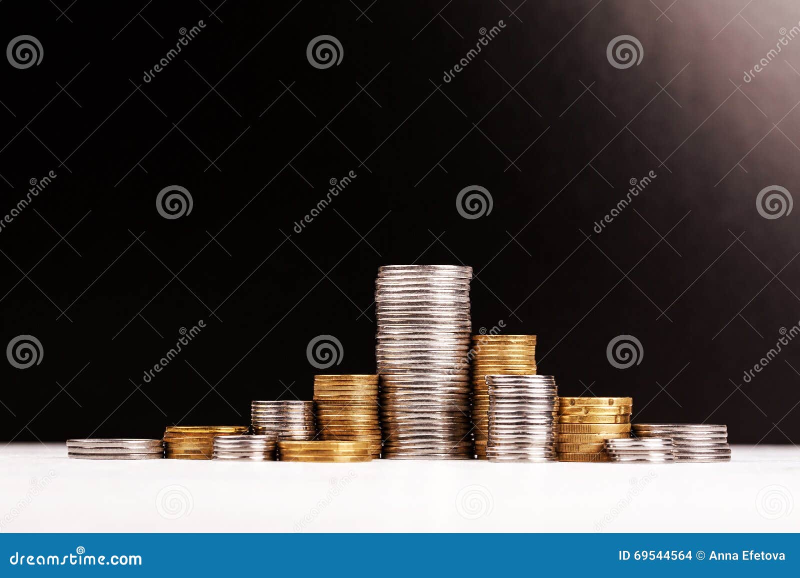 Stacks of Coins Over Black Background Stock Photo - Image of coin ...