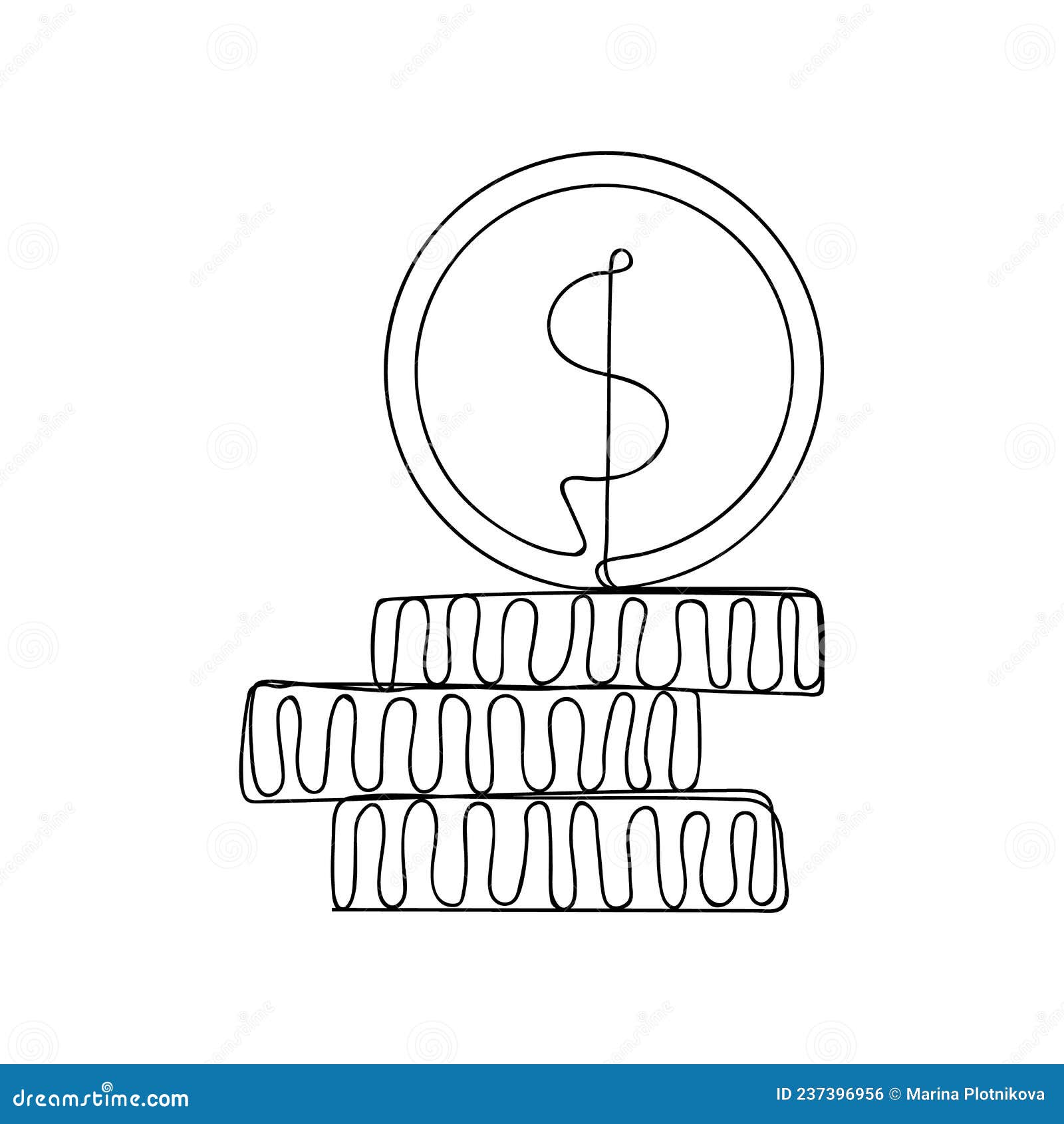 Stacks of Coins Penny Cents. Continuous One Line Drawing. Vector ...