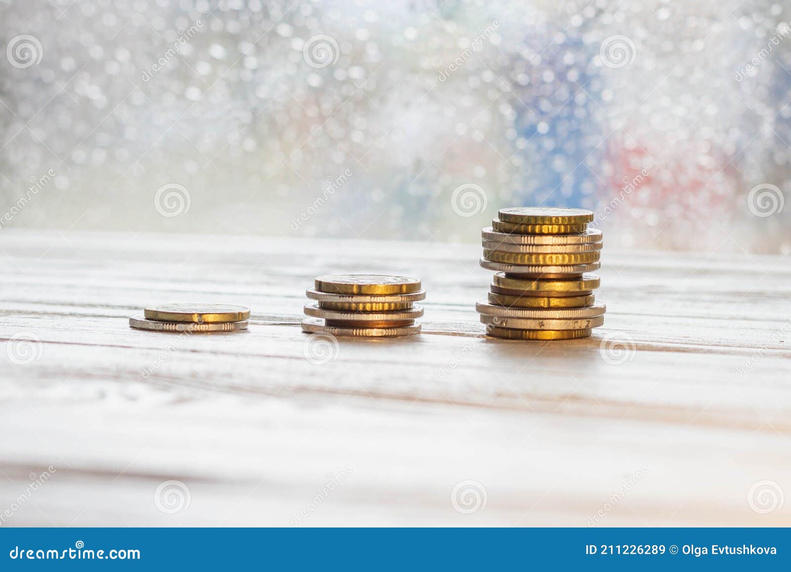 Stacks of Coins on the Table. Small, Medium, Large Stack of Money Stock ...