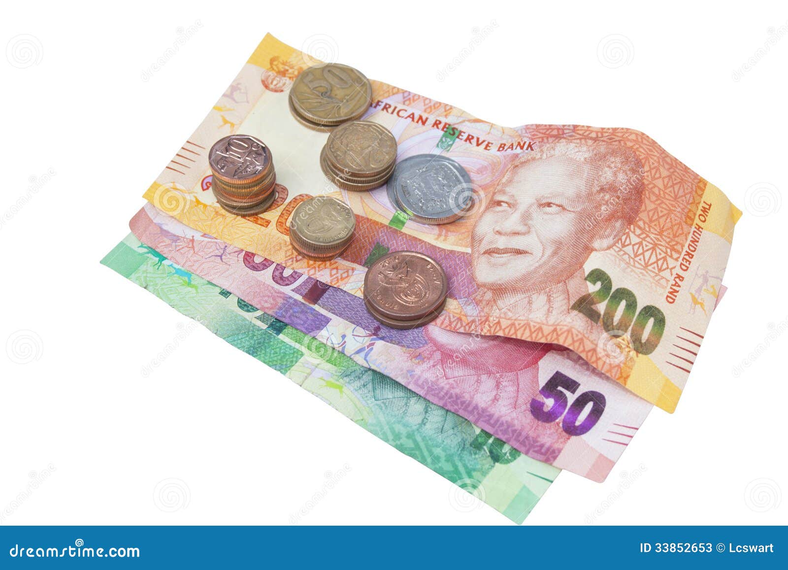 Stacks of Coins on Three South African Bank Notes Editorial Stock Photo ...