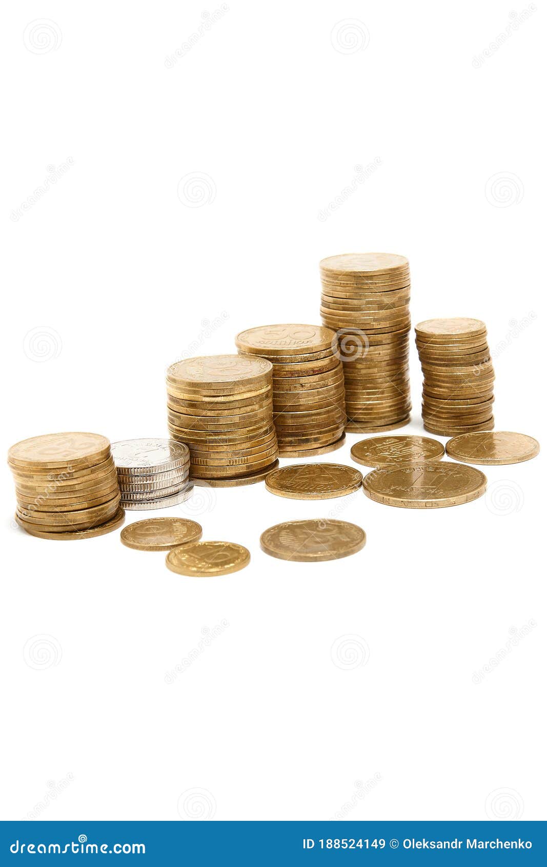 Stacks of Coins on a White Background. Stock Image - Image of finance ...