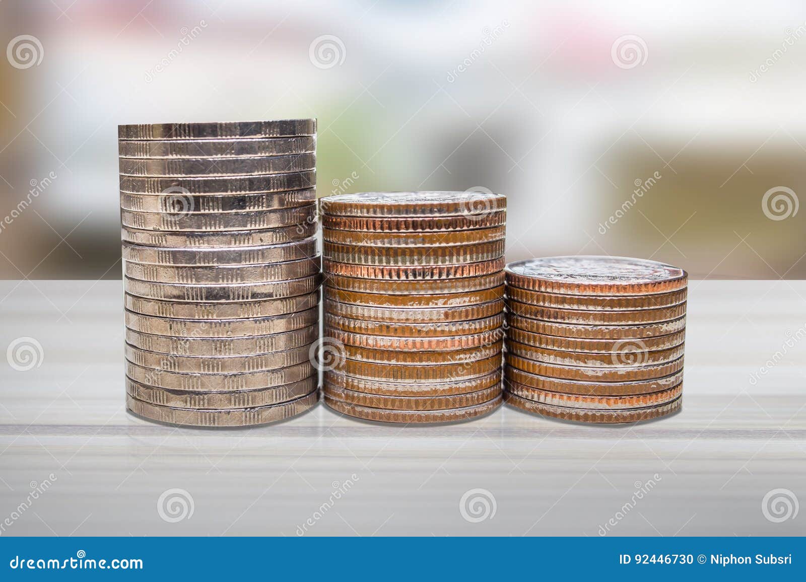 Stacks of Coins on Wood Table Stock Photo - Image of payment, change ...