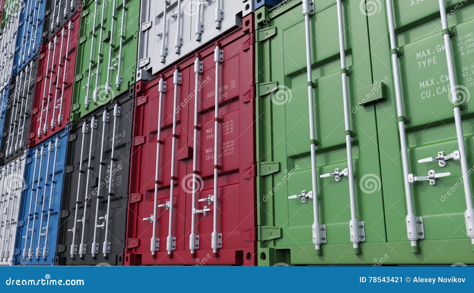 Stacks of Colorful Cargo Containers. 3D Rendering Stock Illustration ...