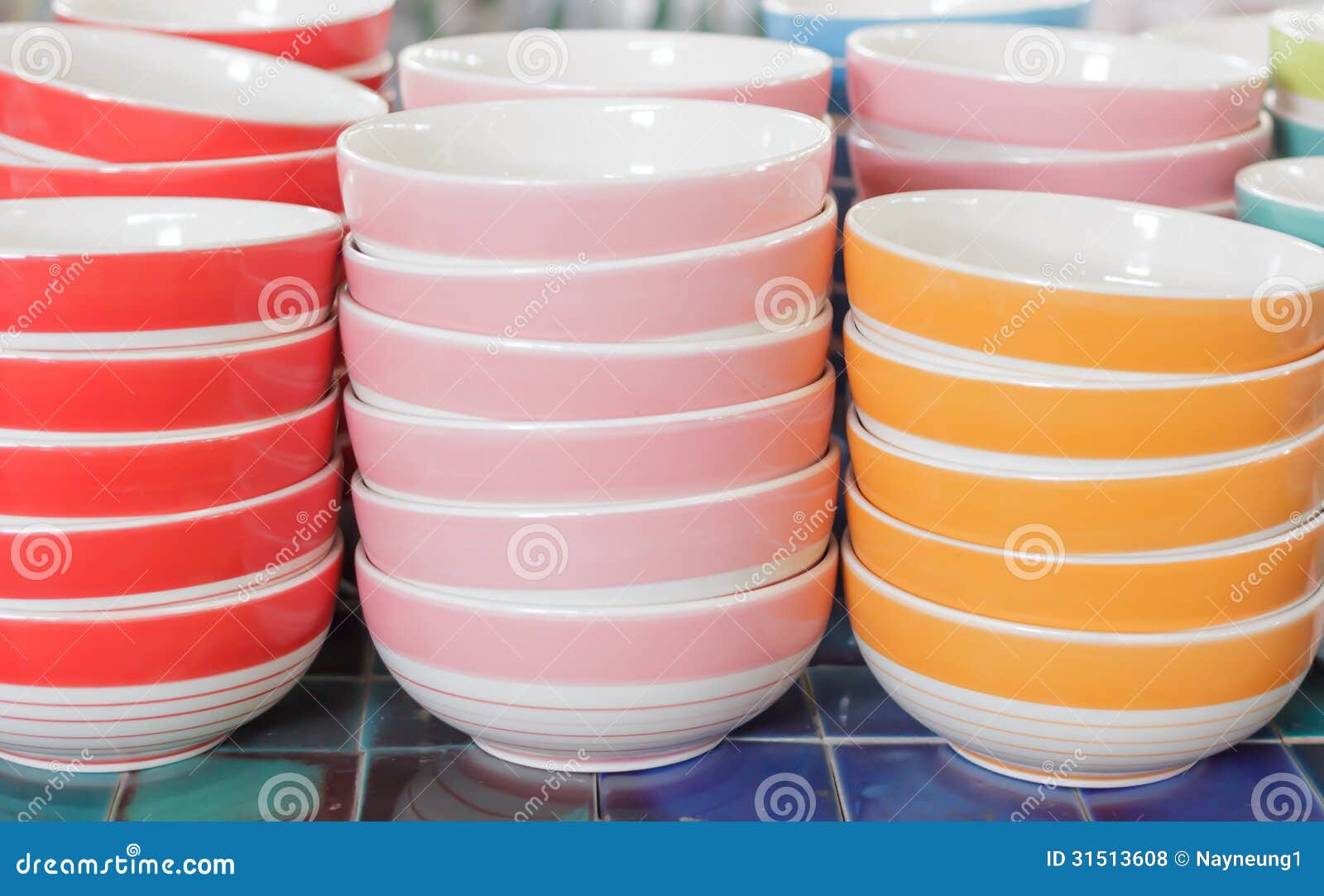 Stacks of colorful cups stock photo. Image of ceramic - 31513608