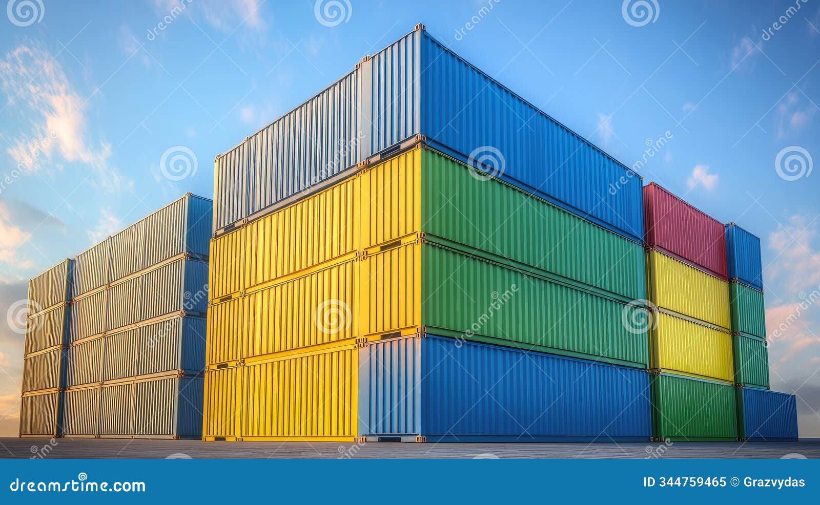 Stacks Of Containers At A Port Container Terminal With The Blue Sky In ...