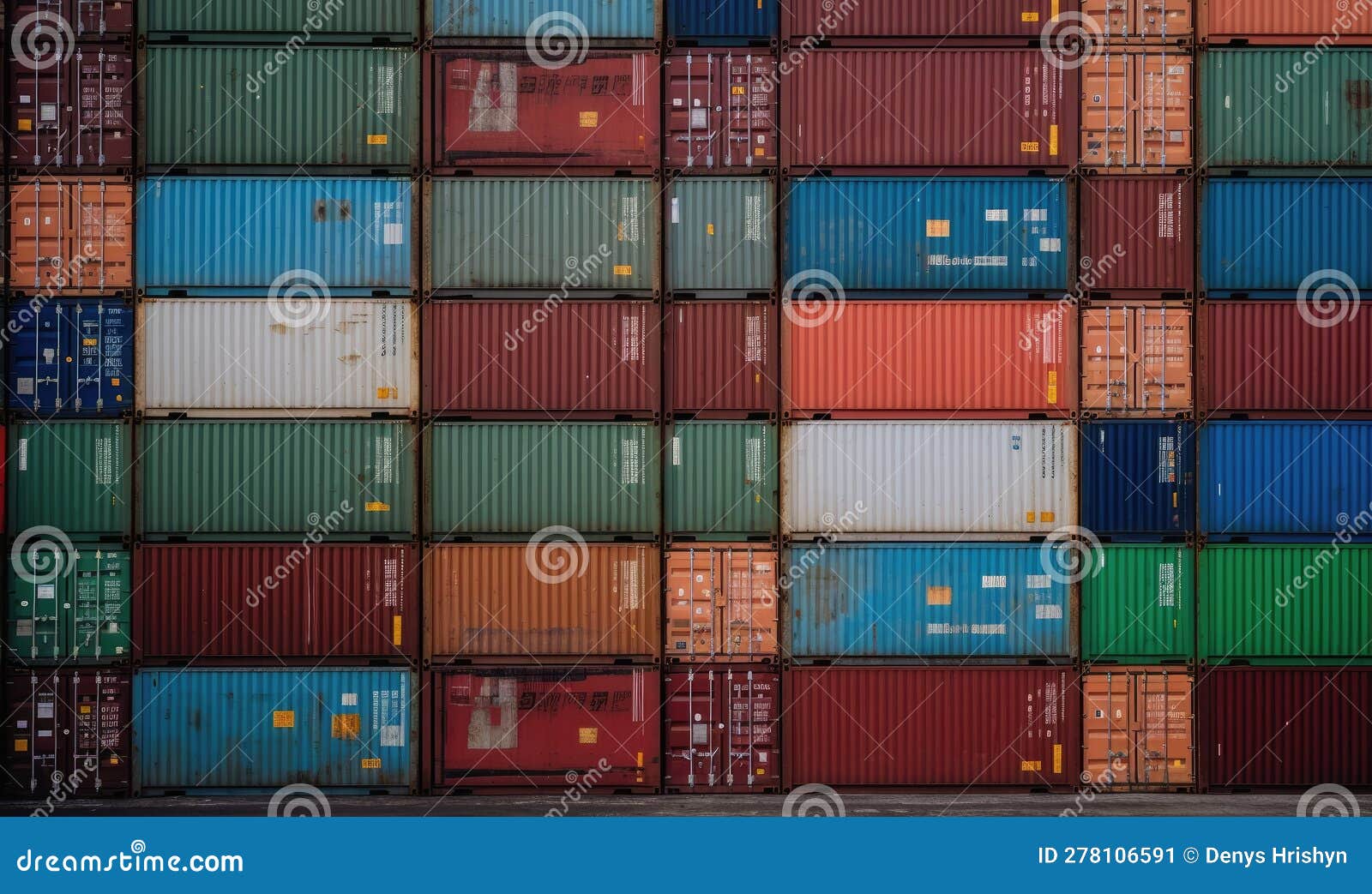Stacks of Containers Ready for Unloading from Cargo Ship Creating Using ...