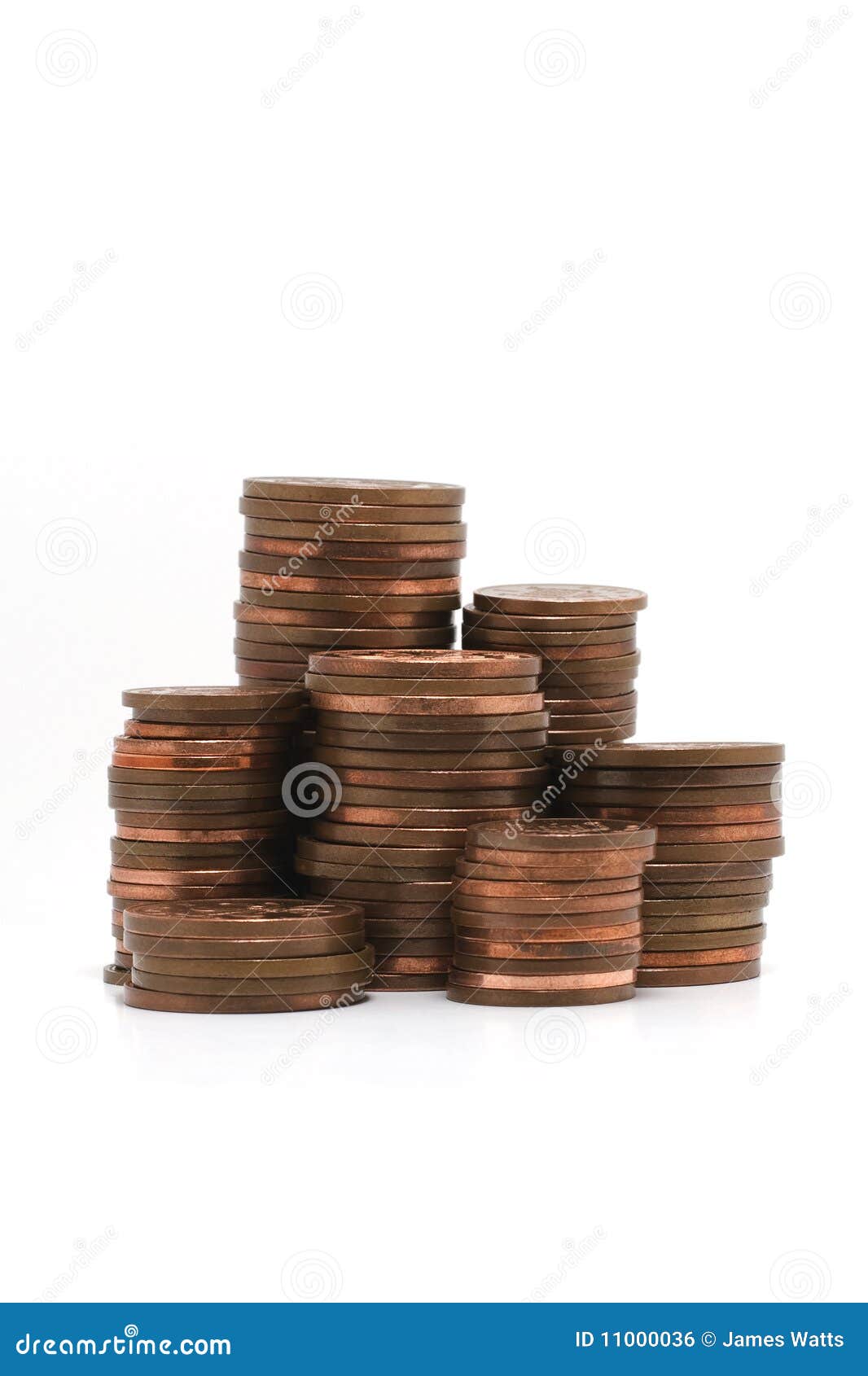 Stacks of Copper Coins Isolated on White Stock Photo - Image of coppers ...