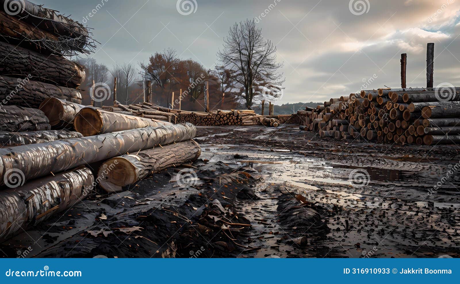 Stacks of Cut Wood in the Forest, the Concept of Logging, Generative AI ...