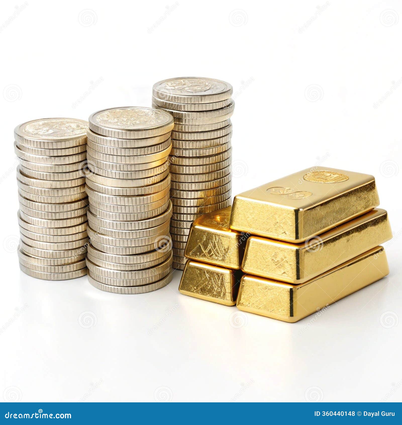 Stacks of 3D Coins and Stack of Gold Bars Isolated on Transparent ...