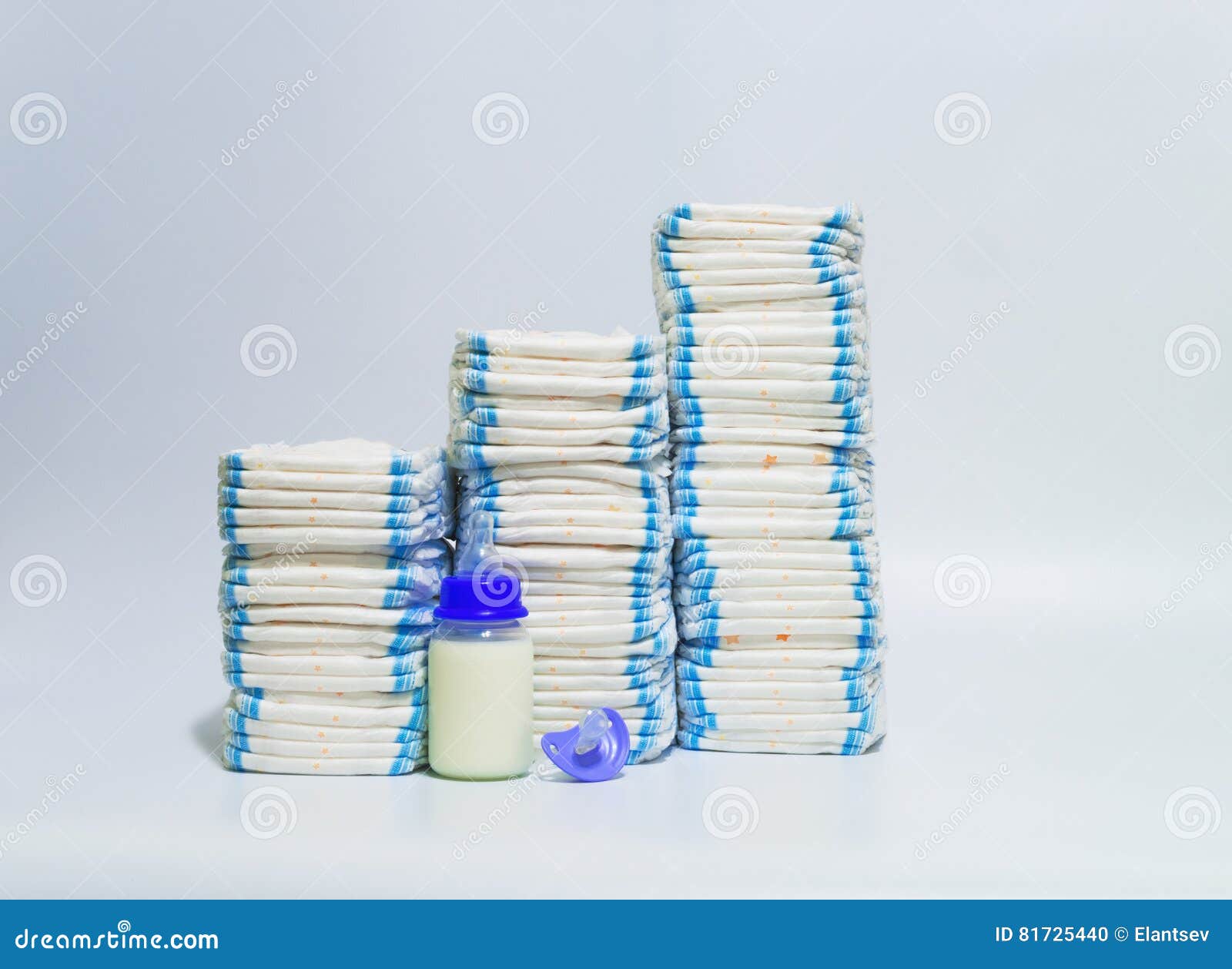 Stacks of Diapers Stacked in Staggered Rows on a White Background Stock ...
