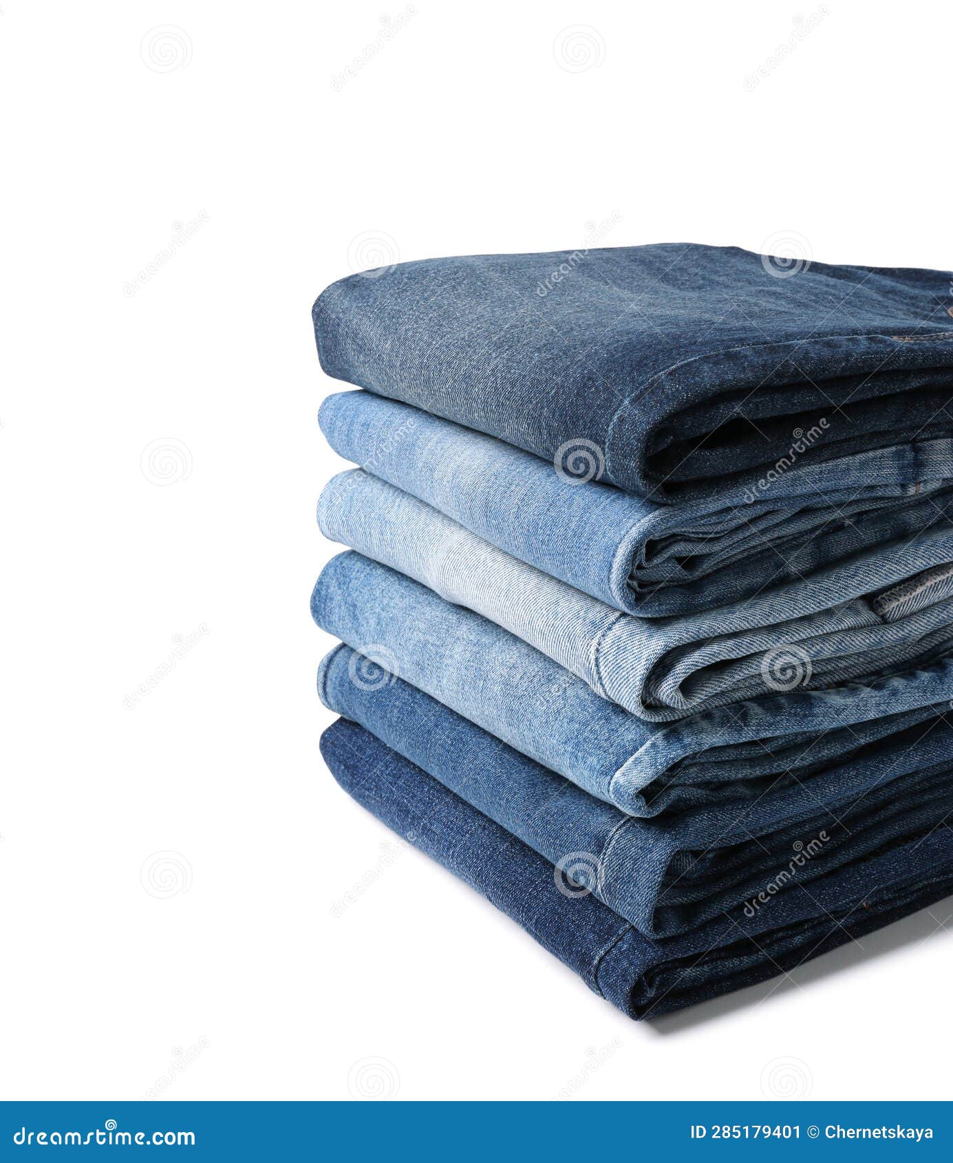 Stacks of Different Folded Jeans Isolated on White Stock Image - Image ...