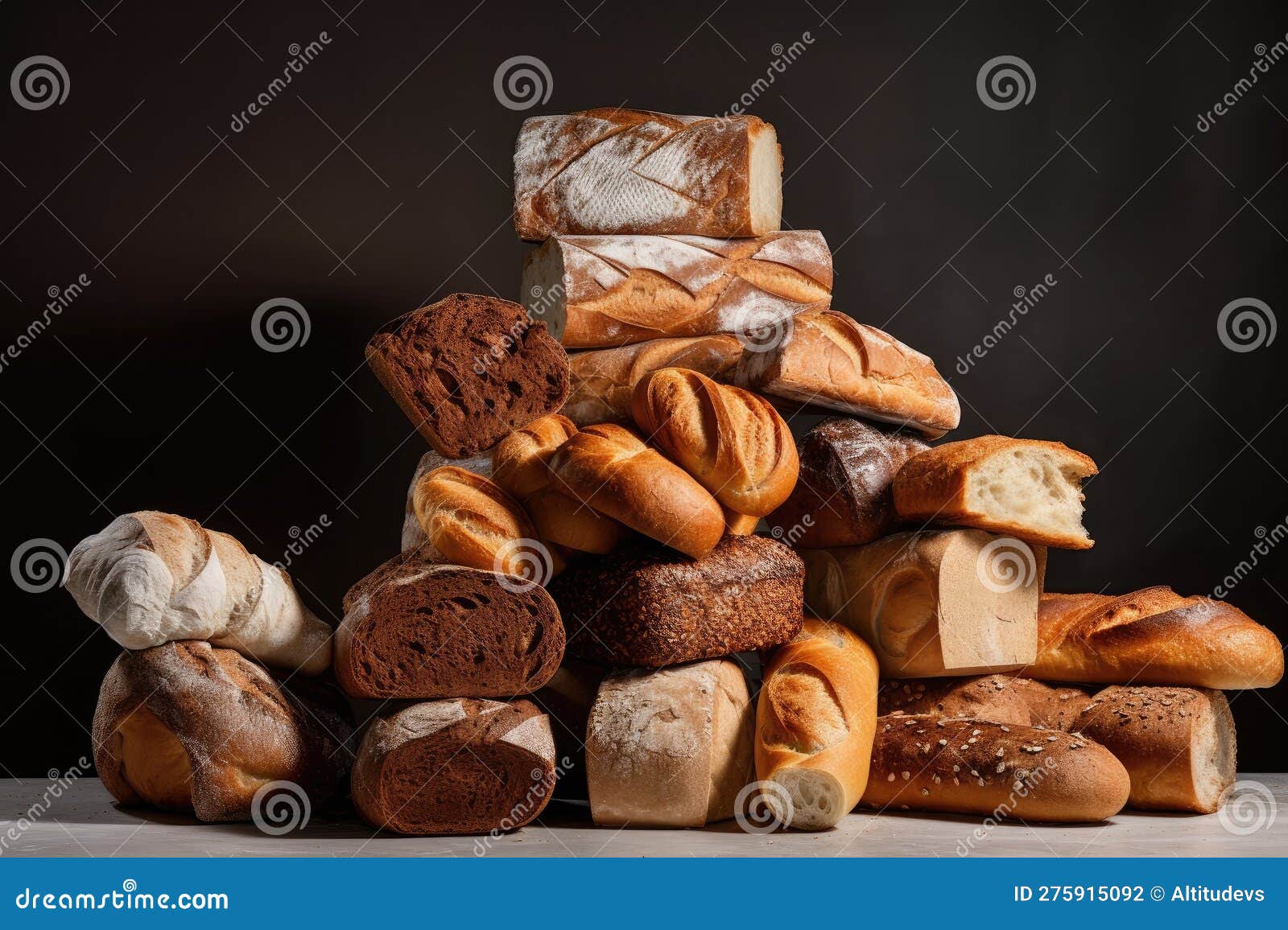 Stacks of Different Types of Bread, Each with Its Own Distinctive Crust ...