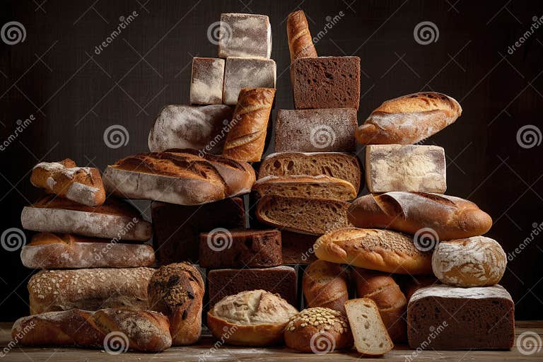 Stacks of Different Types of Bread, Each with Its Own Distinctive Crust ...