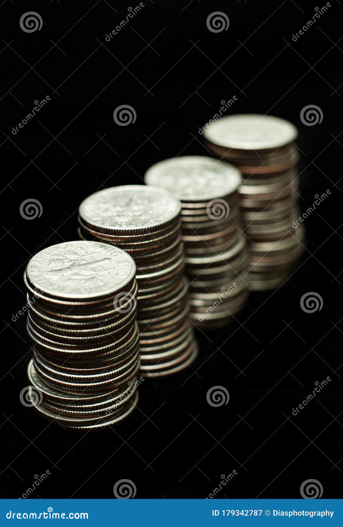Stacks of Dimes on a Black Background Stock Image - Image of wealth ...