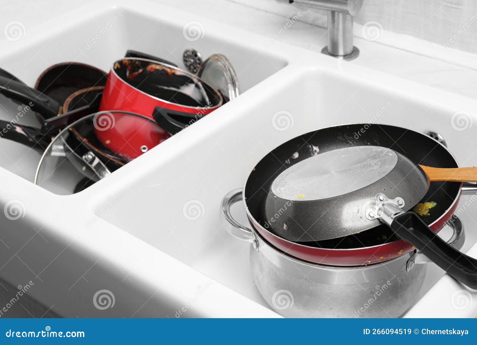 Stacks of Dirty Kitchenware in White Sink Stock Image - Image of dining ...