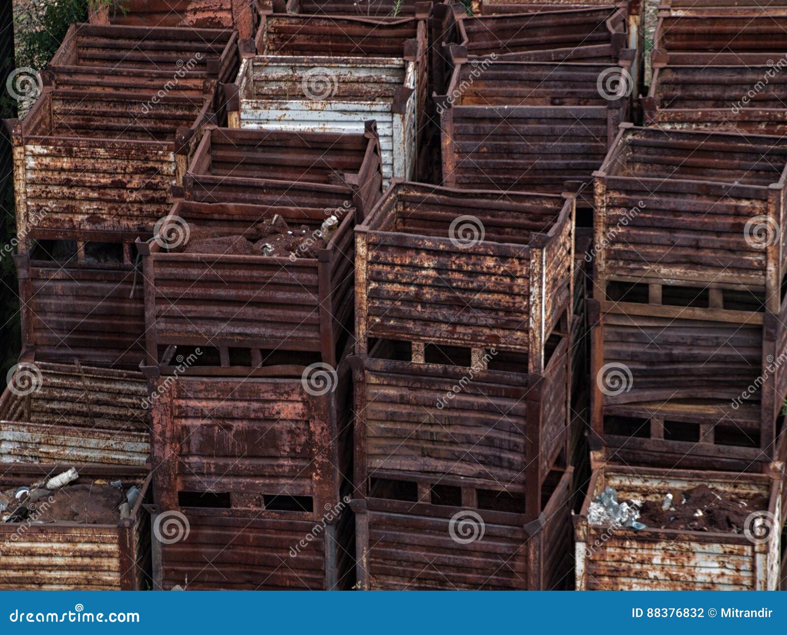 Stacks of Discarded Rusty Metal Storage Boxes Stock Photo - Image of ...