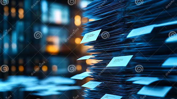 Stacks of Documents with Labels in a Modern Office, Blurred Background ...