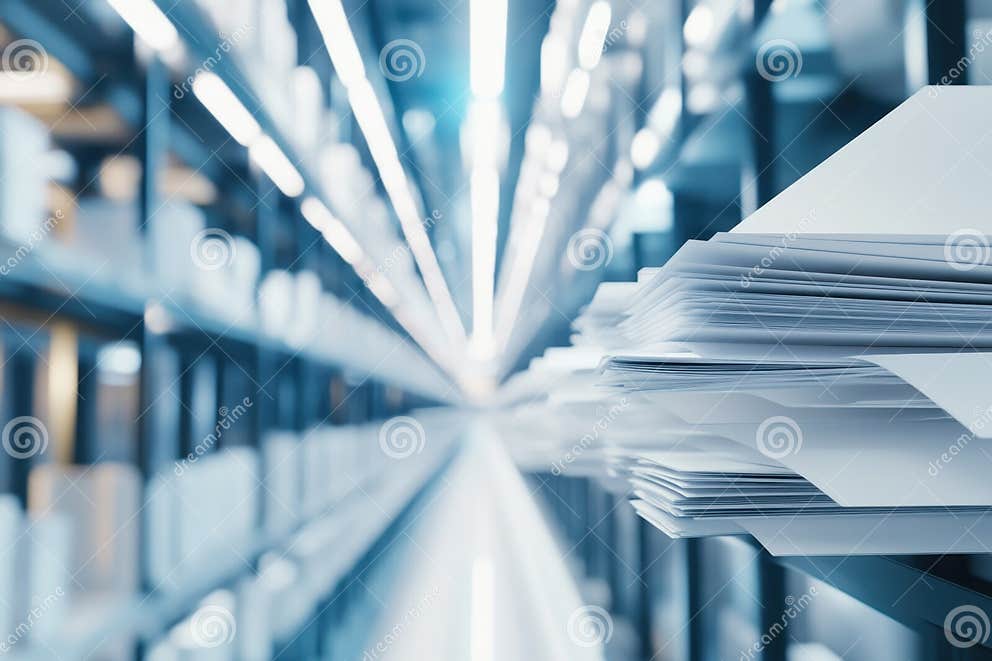 Documents Neatly Arranged on Shelves in a Modern Archive during ...
